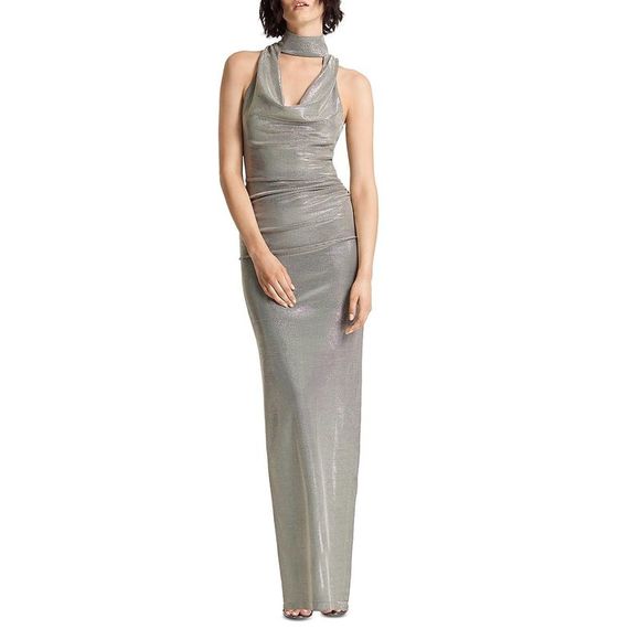 Halston Heritage | Dresses | Halston Womens Gold Shimmer Halter Evening ...
